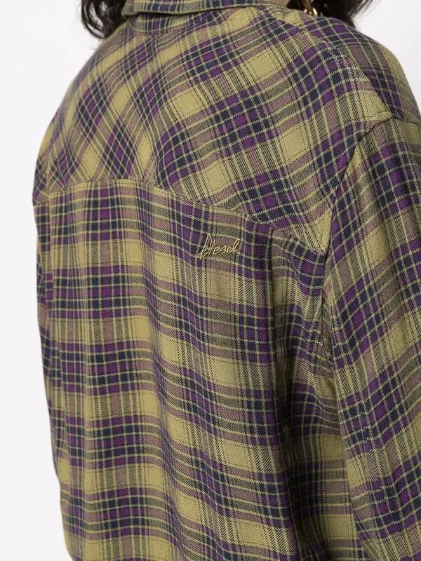 DIESEL® Check-print Wool-blend Cropped Shirt