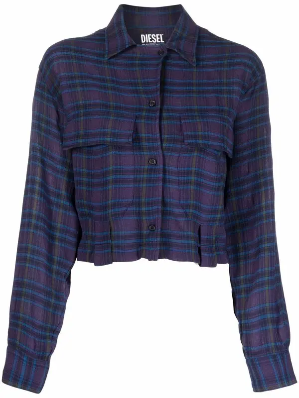 DIESEL® Check-print Wool-blend Cropped Shirt