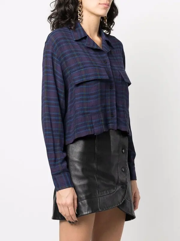 DIESEL® Check-print Wool-blend Cropped Shirt