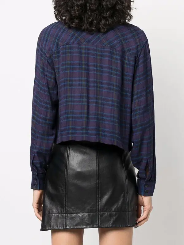 DIESEL® Check-print Wool-blend Cropped Shirt