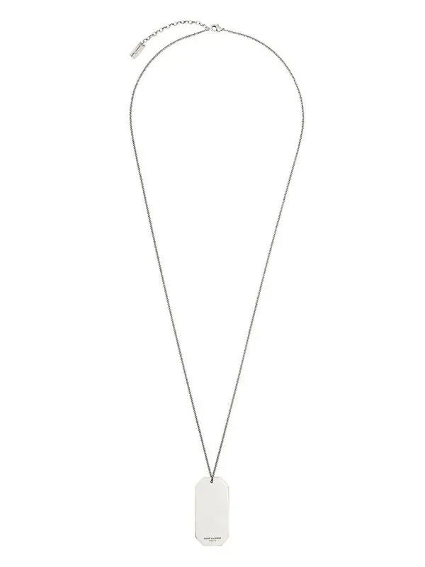 Saint Laurent Logo Tag Necklace - Silver