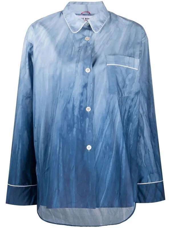 F.R.S FOR RESTLESS SLEEPERS Pipe-trim Pajama Shirt - Blue