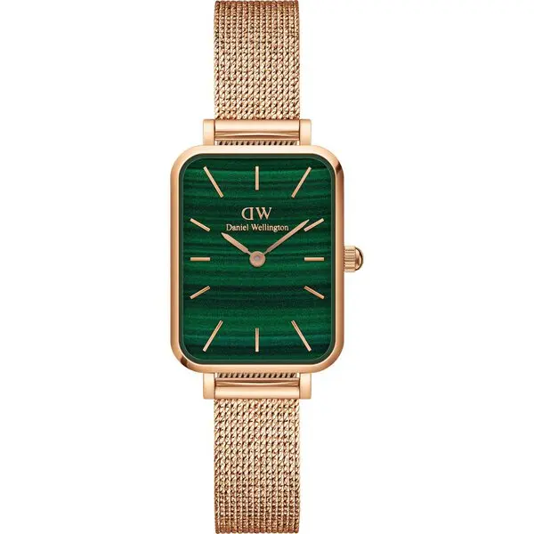 DANIEL WELLINGTON Quadro Melrose Mesh Strap Watch - Rose Gold/green