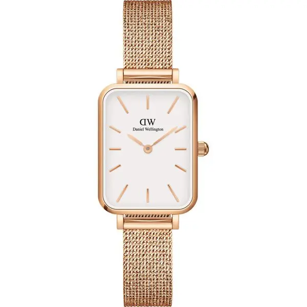 DANIEL WELLINGTON Quadro Melrose Mesh Strap Watch - Rose Gold/white