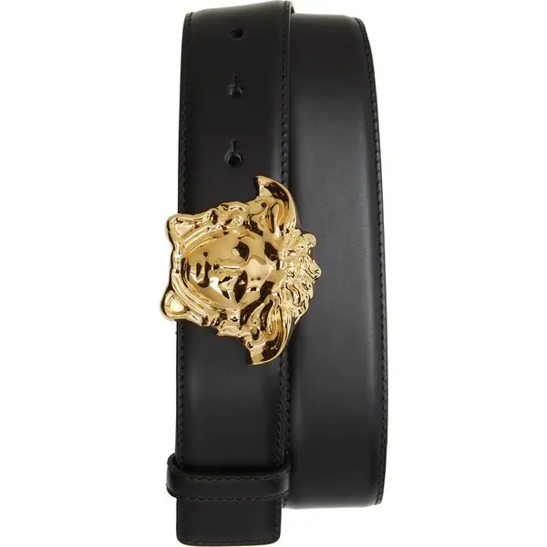 Versace Medusa Head Leather Belt - Black/gold