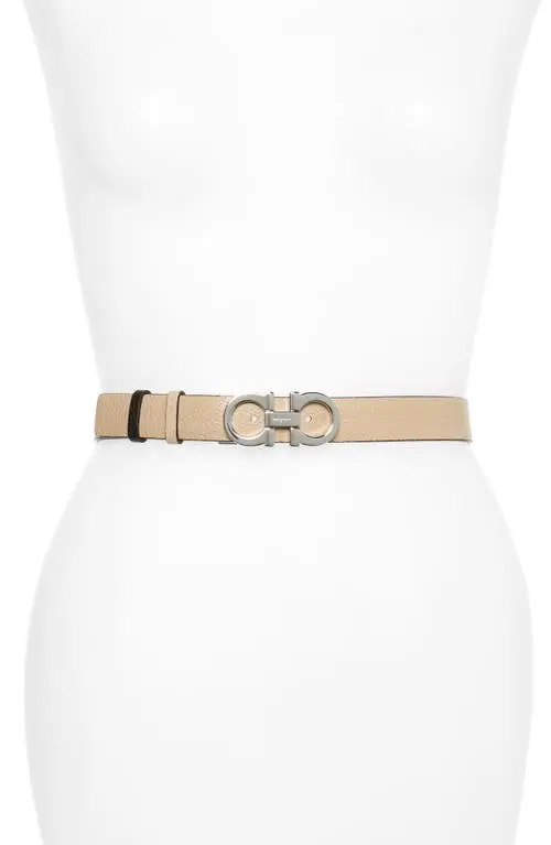 FERRAGAMO Double Gancio Reversible Belt - New Bisque/nero