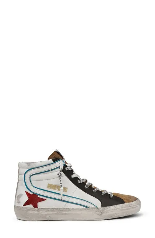 GOLDEN GOOSE Slide High-top Sneaker - White/elk Brown/ruby