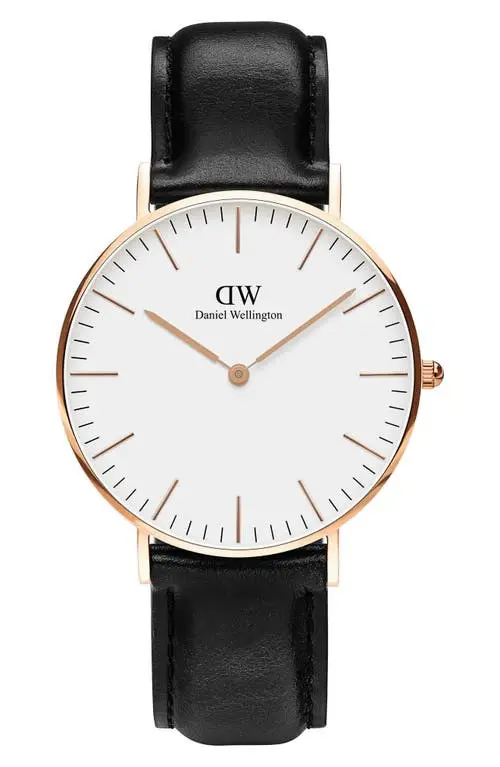 DANIEL WELLINGTON Classic Sheffield Leather Strap Watch - Rose Gold/eggshell