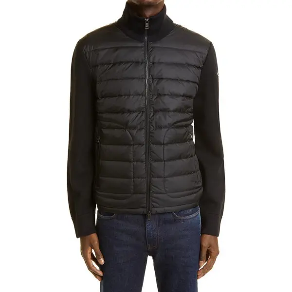 Moncler Quilted Down And Knit Cardigan - Black