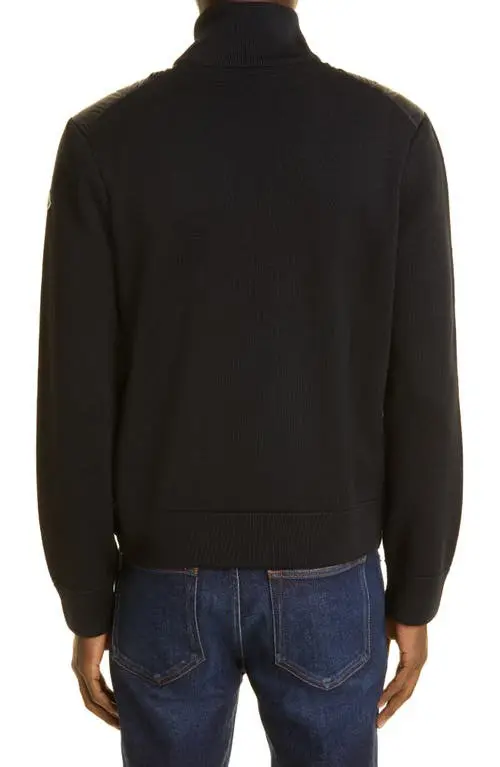 Moncler Quilted Down And Knit Cardigan - Black