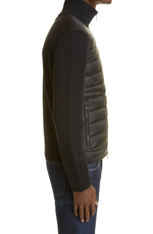 Moncler Quilted Down And Knit Cardigan - Black