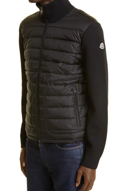 Moncler Quilted Down And Knit Cardigan - Black