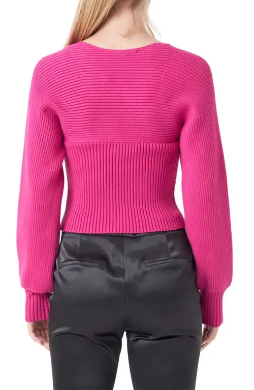 Endless Rose Ribbed Bishop Sleeve Top - Fuchsia