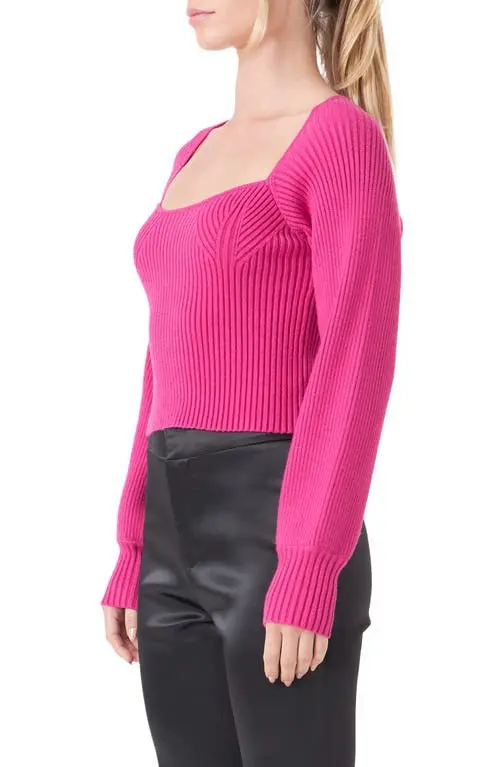 Endless Rose Ribbed Bishop Sleeve Top - Fuchsia