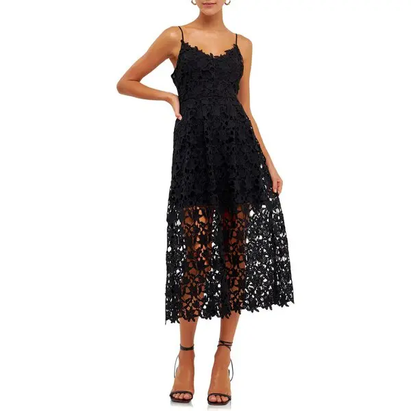 Endless Rose Lace Midi Dress - Black