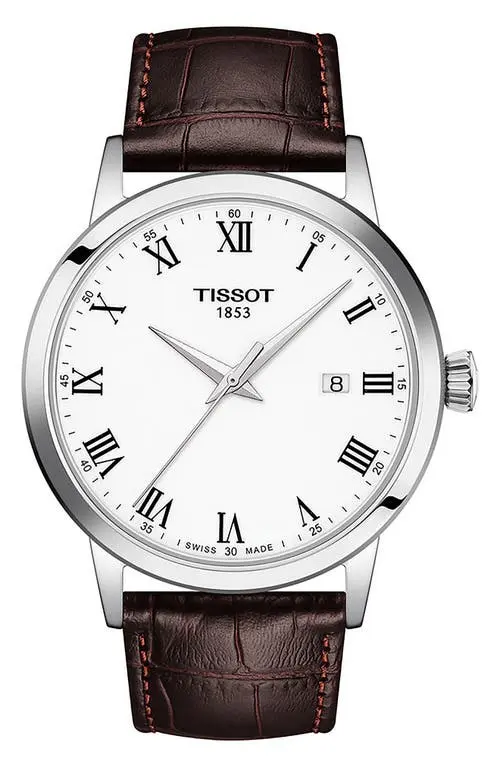 TISSOT Classic Dream Leather Strap Watch - White