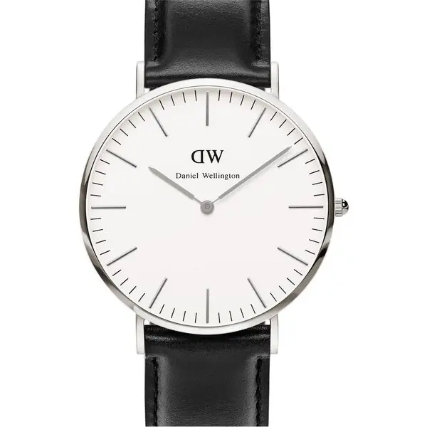 DANIEL WELLINGTON Leather Strap Watch - Silver/white/silver