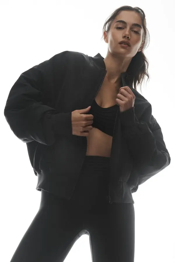 Alo Yoga Faux Fur Urbanite Bomber Jacket - Black/ivory