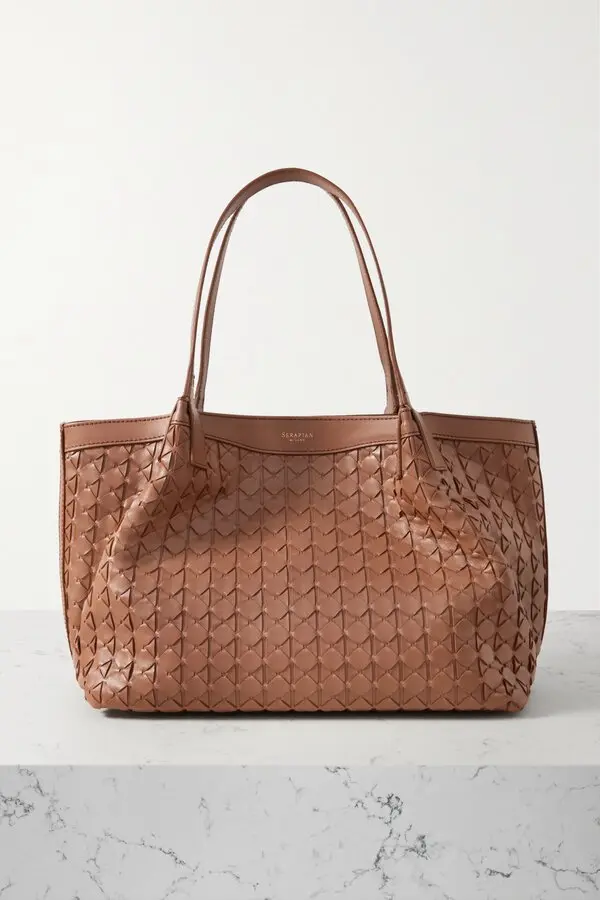 SERAPIAN Secret Small Woven Leather Tote - Brown
