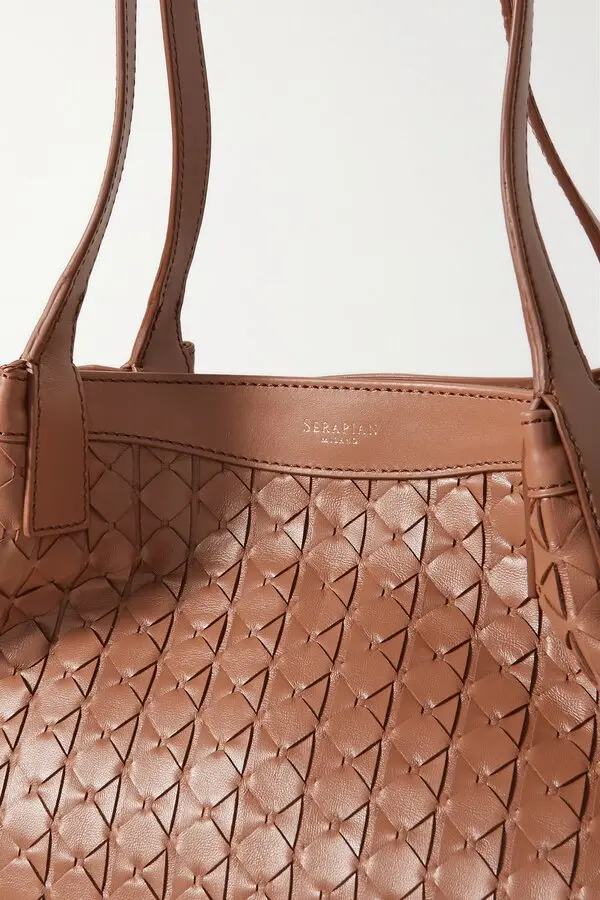 SERAPIAN Secret Small Woven Leather Tote - Brown