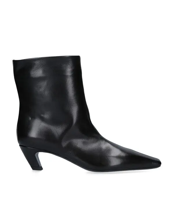 Khaite Leather Arizona Heeled Ankle Boots - Black