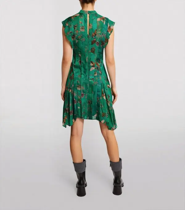 all saints fleur wing dress green Fleur Printed Asymmetric Mini Dress ADENA KHAKI GREEN