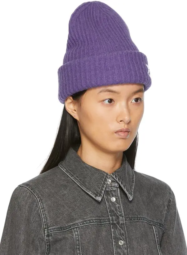 Ganni Purple Recycled Rib Knit Beanie In 544 Persian Violet 