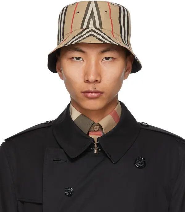 Burberry Icon Striped Bucket Hat Burberry Reversible Icon Stripe Cotton Bucket Hat | eBay main image 4