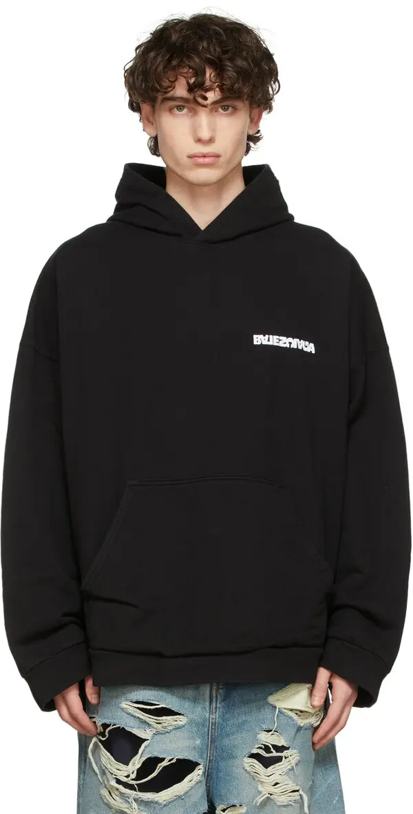 Balenciaga Black Turn Wide Fit Hoodie In Washed Black/White 24