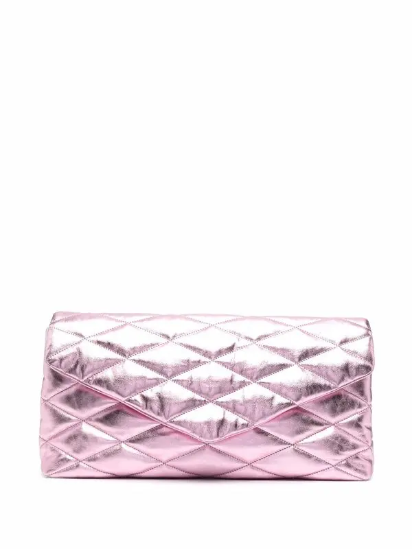 Saint Laurent Sade Puffer Envelope Clutch Bag Pink Editorialist