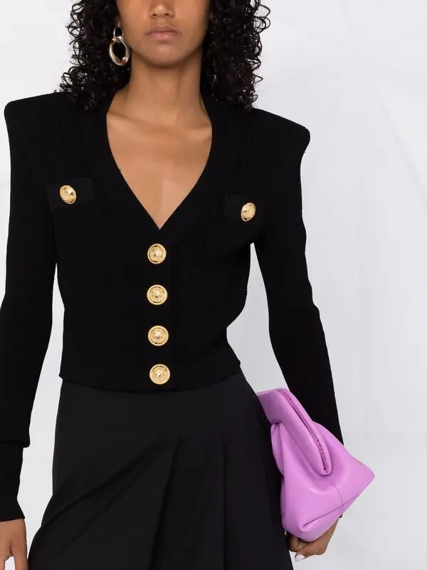 Balmain Logo-button Cropped Knitted Cardigan