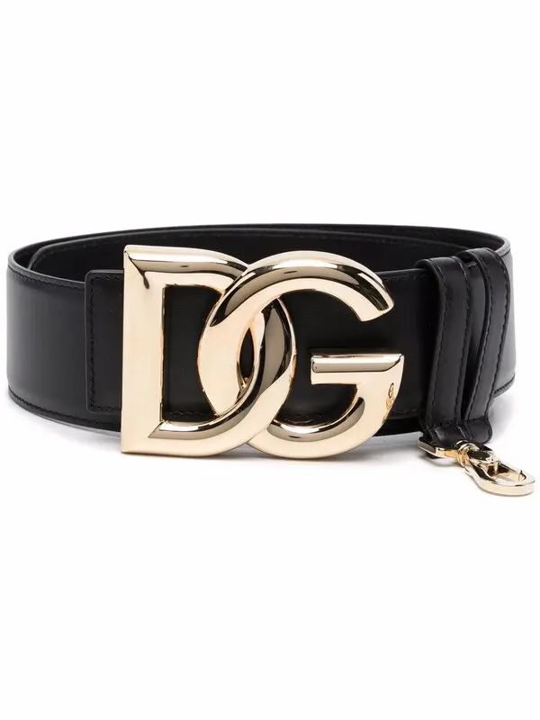 Dolce & Gabbana Leather Logo Buckle Belt - Black