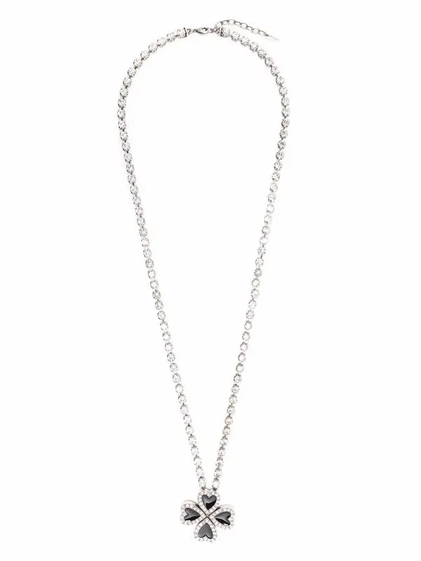 Saint Laurent Crystal Heart Clover Enamel Necklace