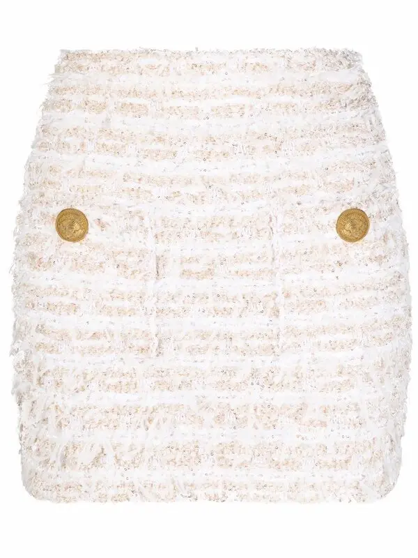 Balmain Lurex Tweed Mini Skirt - White