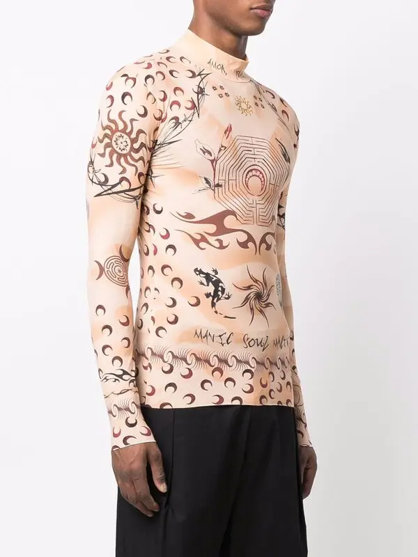 Marine Serre Tattoo-Print Long-Sleeve T-Shirt - Neutrals