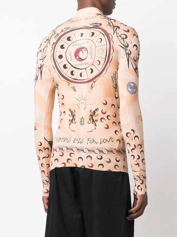 Marine Serre Tattoo-Print Long-Sleeve T-Shirt - Neutrals