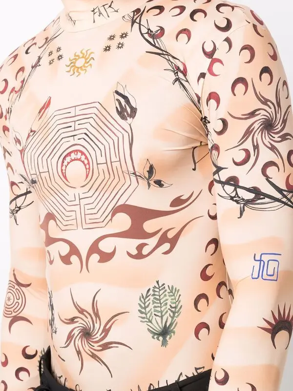 Marine Serre Tattoo-Print Long-Sleeve T-Shirt - Neutrals
