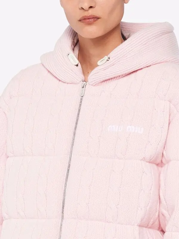 Miu Miu Cable-Knit Padded Jacket - Pink | Editorialist
