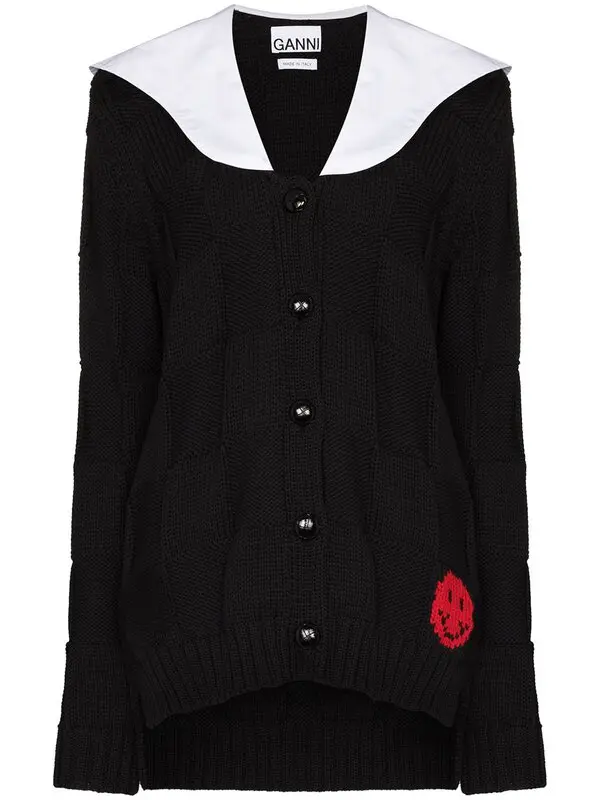 GANNI Smiley Motif Oversized Collar Cardigan