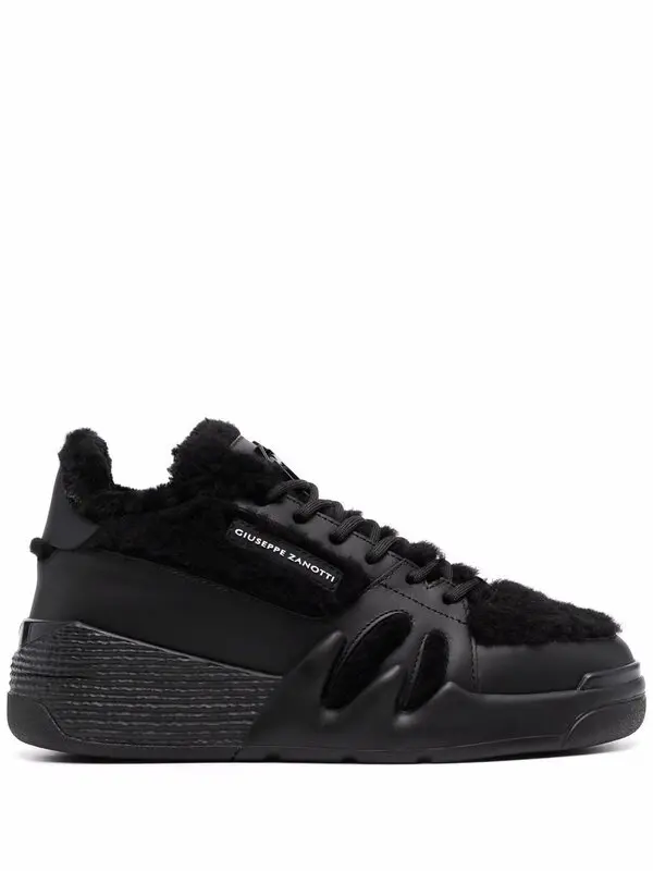 GIUSEPPE ZANOTTI Talon Shearling-trim High-top Sneakers - Black