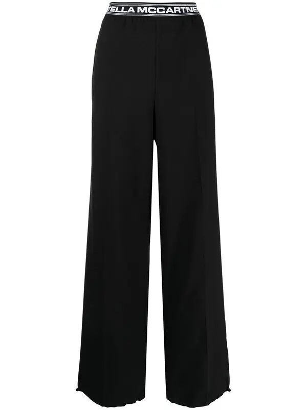 Stella McCartney Logo-waistband Wide-leg Trousers - Black