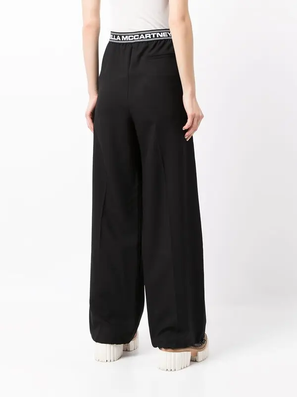 Stella McCartney Logo Waistband Wide-leg Wool Trousers - Black