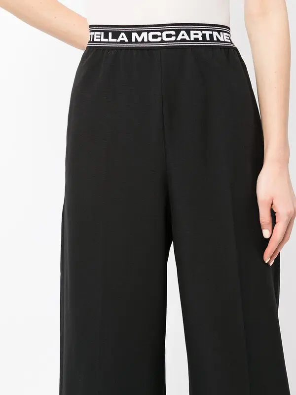 Stella McCartney Logo Waistband Wide-leg Wool Trousers - Black