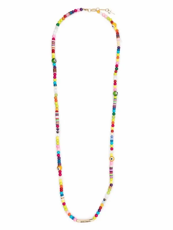 Palm Angels Long Logo Rainbow Beaded Necklace - Pink