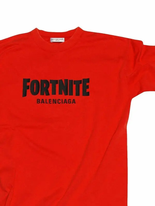 Balenciaga Fortnite Logo Cotton T-Shirt - Red | Editorialist
