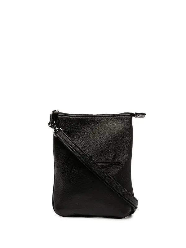 Yohji Yamamoto Logo-embroidered Leather Shoulder Bag - Black