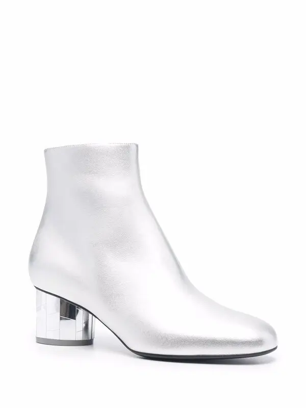 FERRAGAMO Mirrored Heel Leather Ankle Boots - Silver