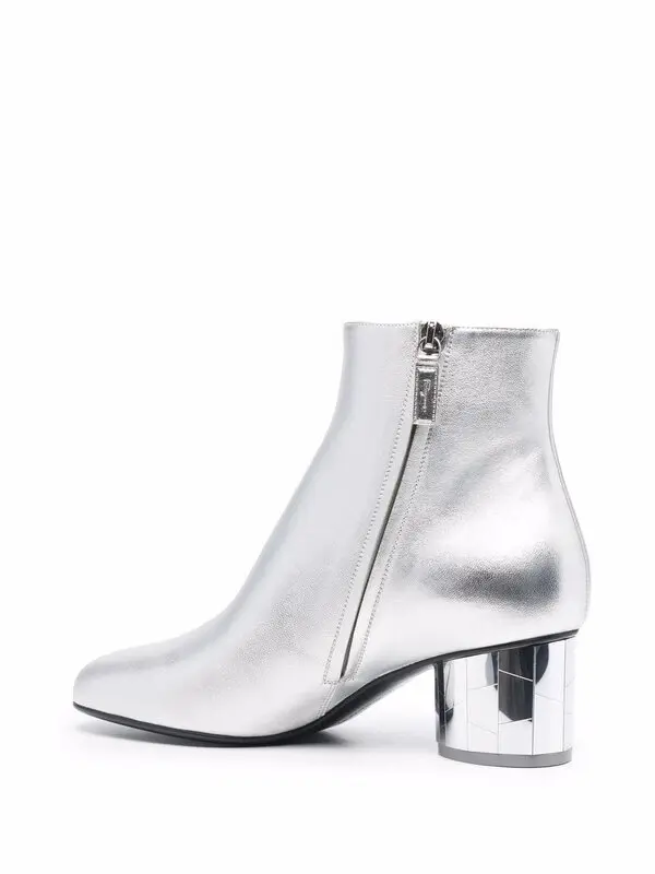 FERRAGAMO Mirrored Heel Leather Ankle Boots - Silver