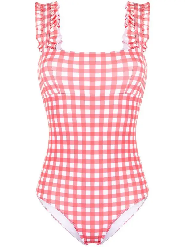 Ephemera Checked Ruffle-trimmed Swimsuit - Pink