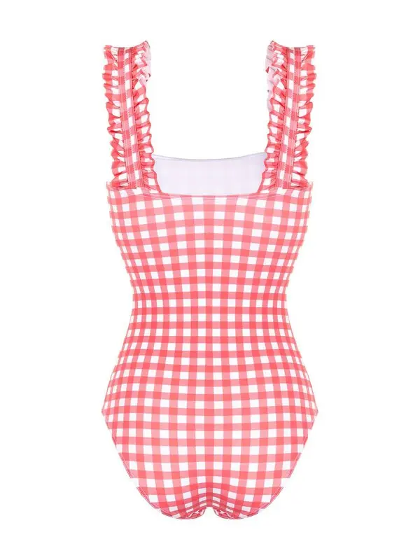 Ephemera Checked Ruffle-trimmed Swimsuit